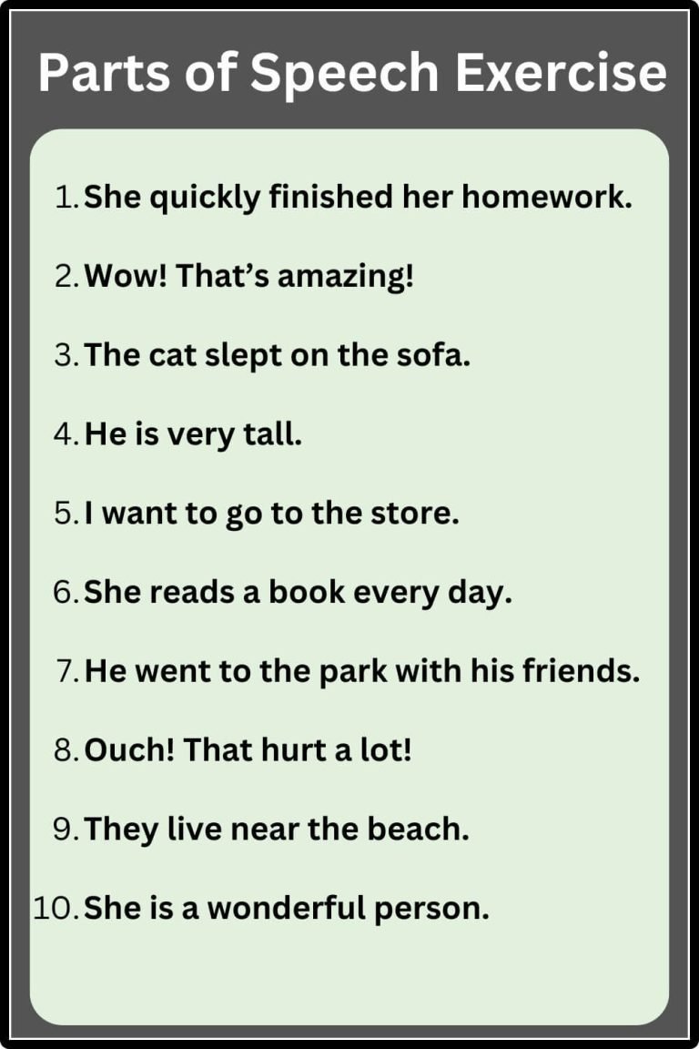 Parts Of Speech Chart Design