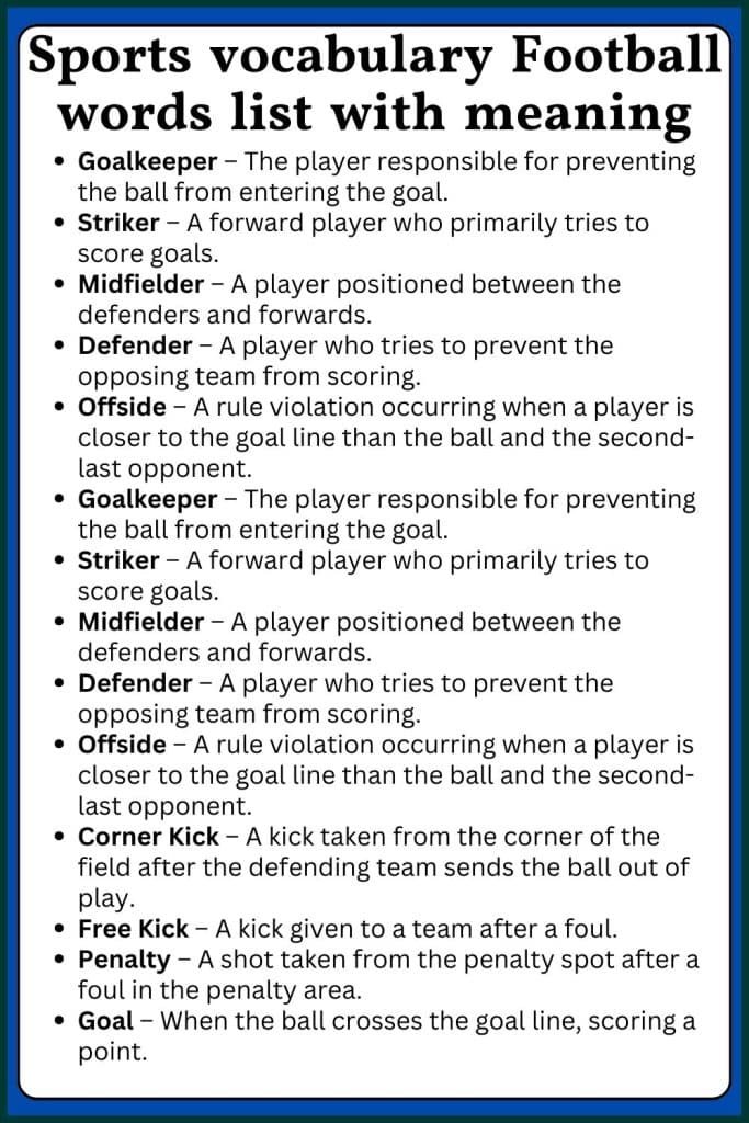 Sports Vocabulary Words With Meaning