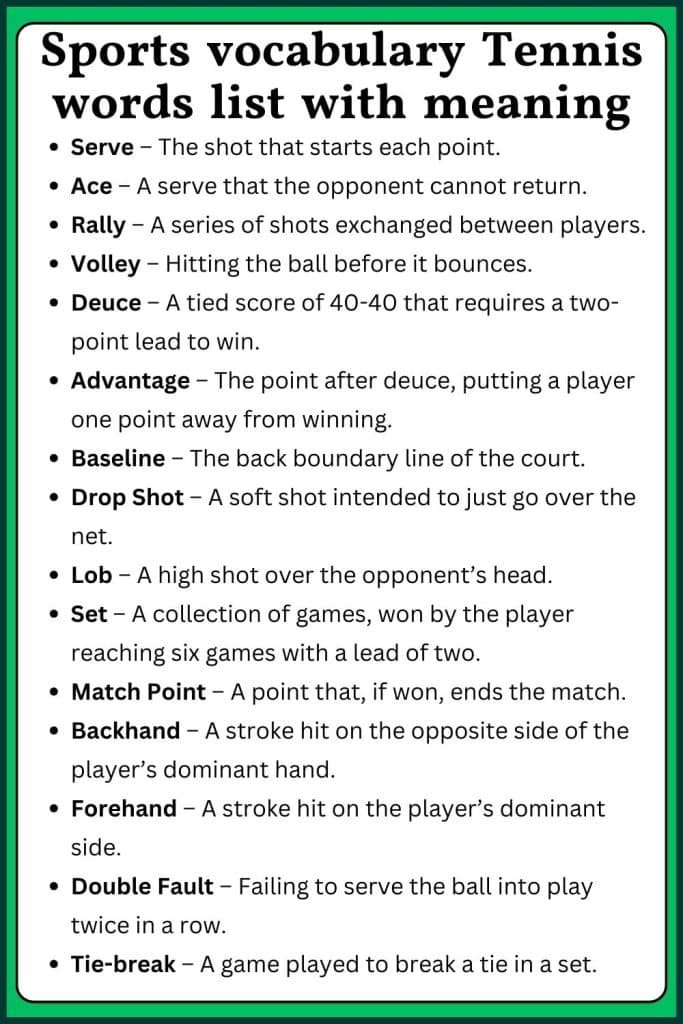 Sports Vocabulary Words With Meaning