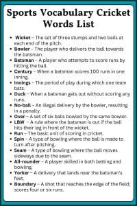 Sports Vocabulary Words With Meaning