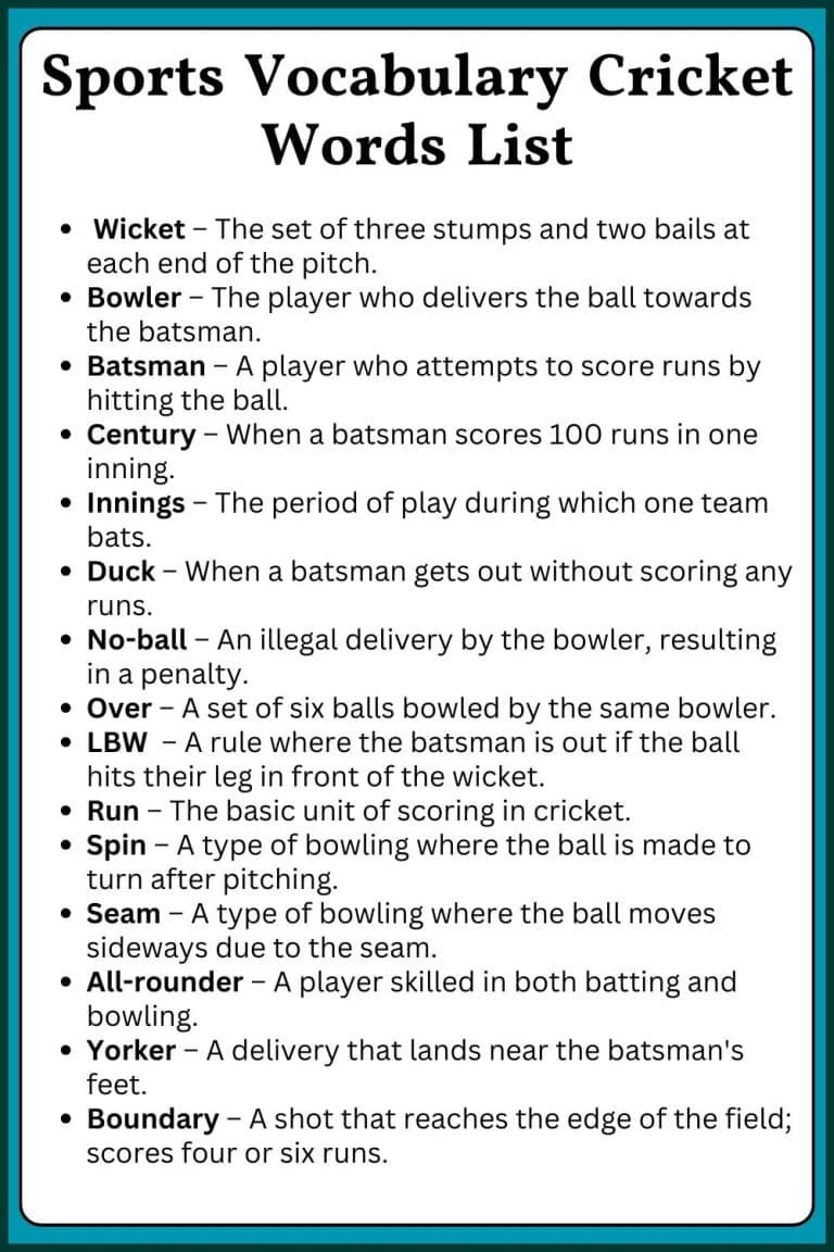 Sports Vocabulary Words With Meaning