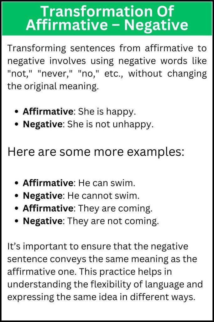 Transformation Of Sentence In English