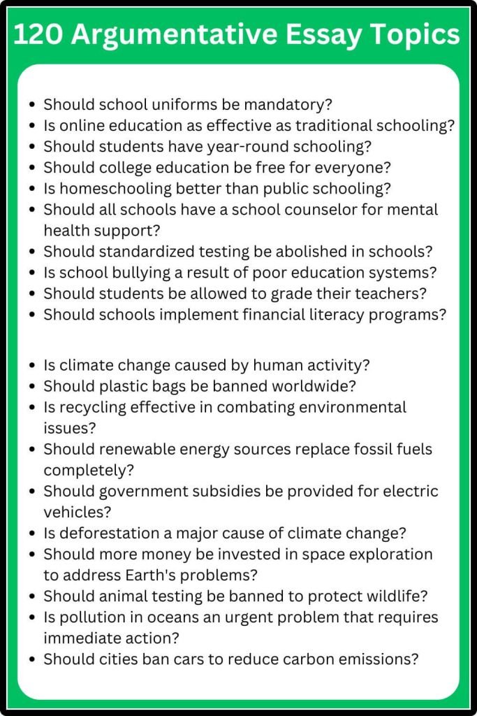 120 Argumentative Essay Topics