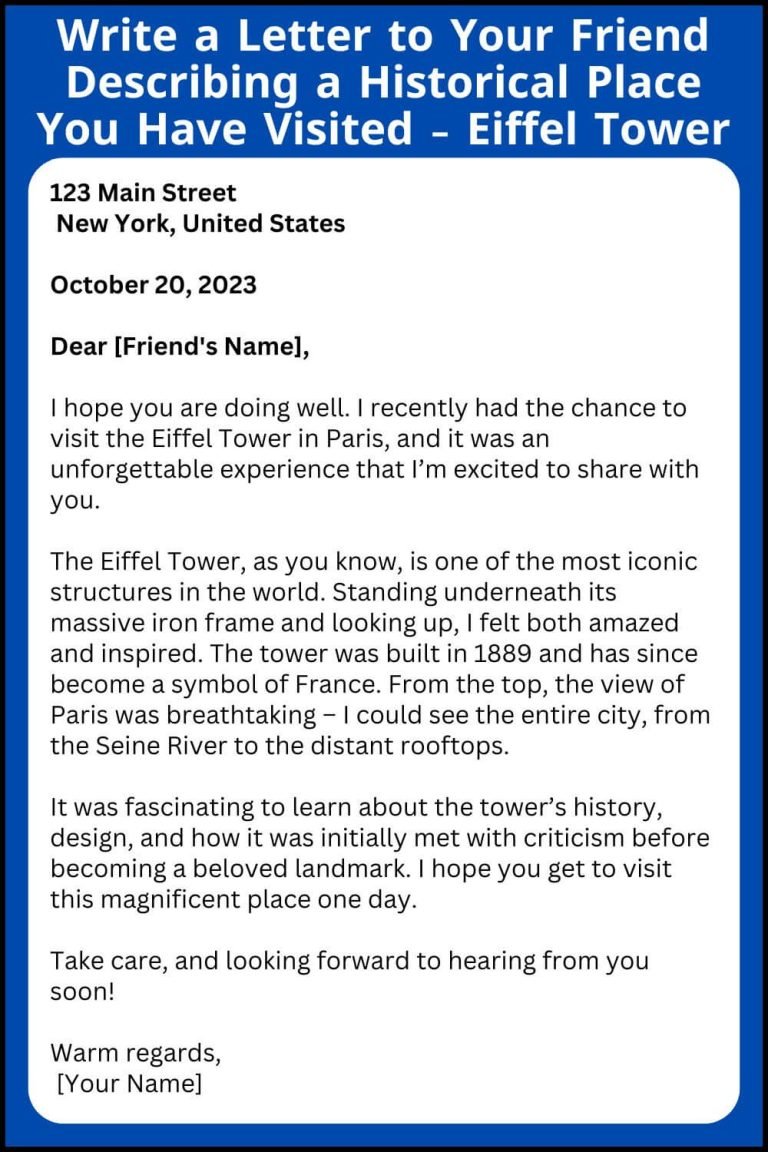 Write A Letter To Your Friend Describing A Historical Place You Have ...