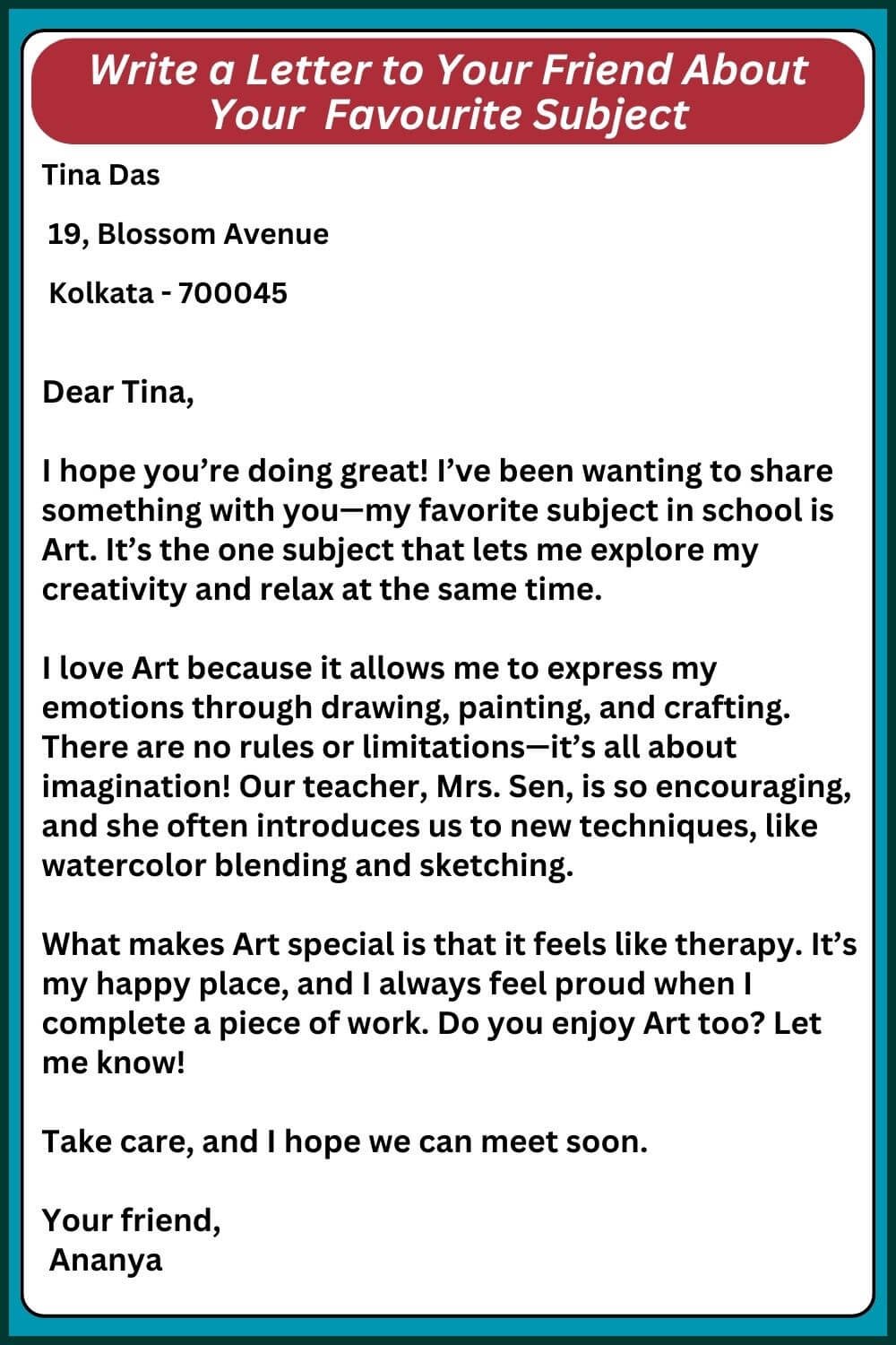 Write A Letter To Your Friend About Your Favourite Subject