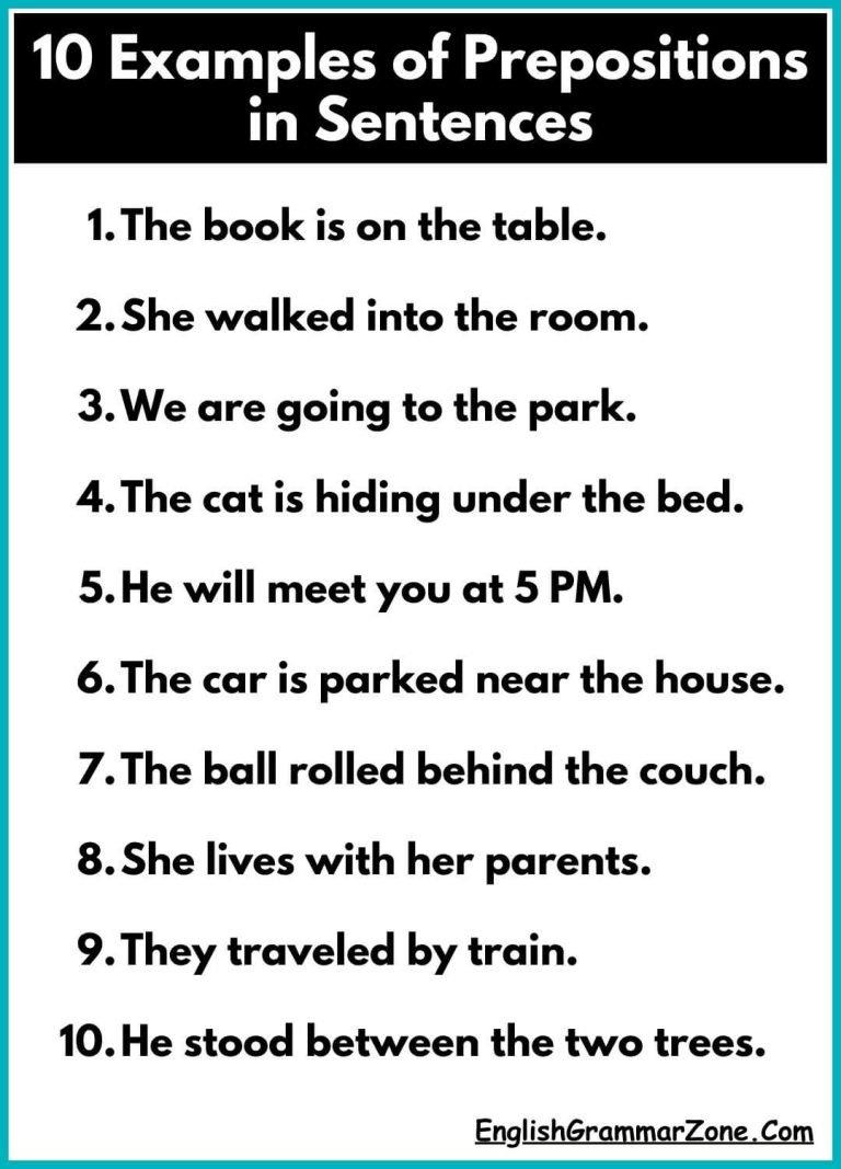 Preposition Worksheet For Class 7