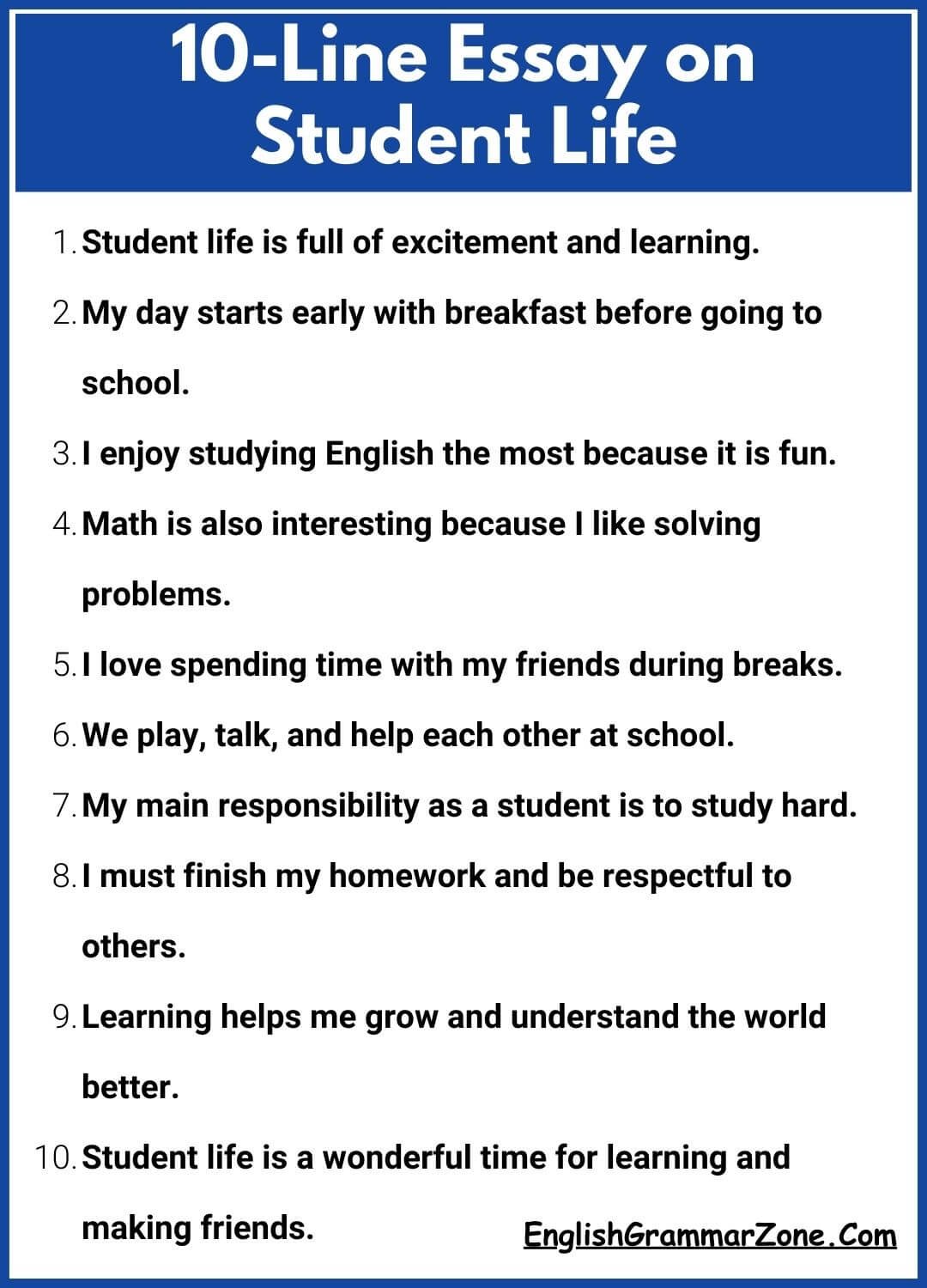 10 Line Essay On Student Life