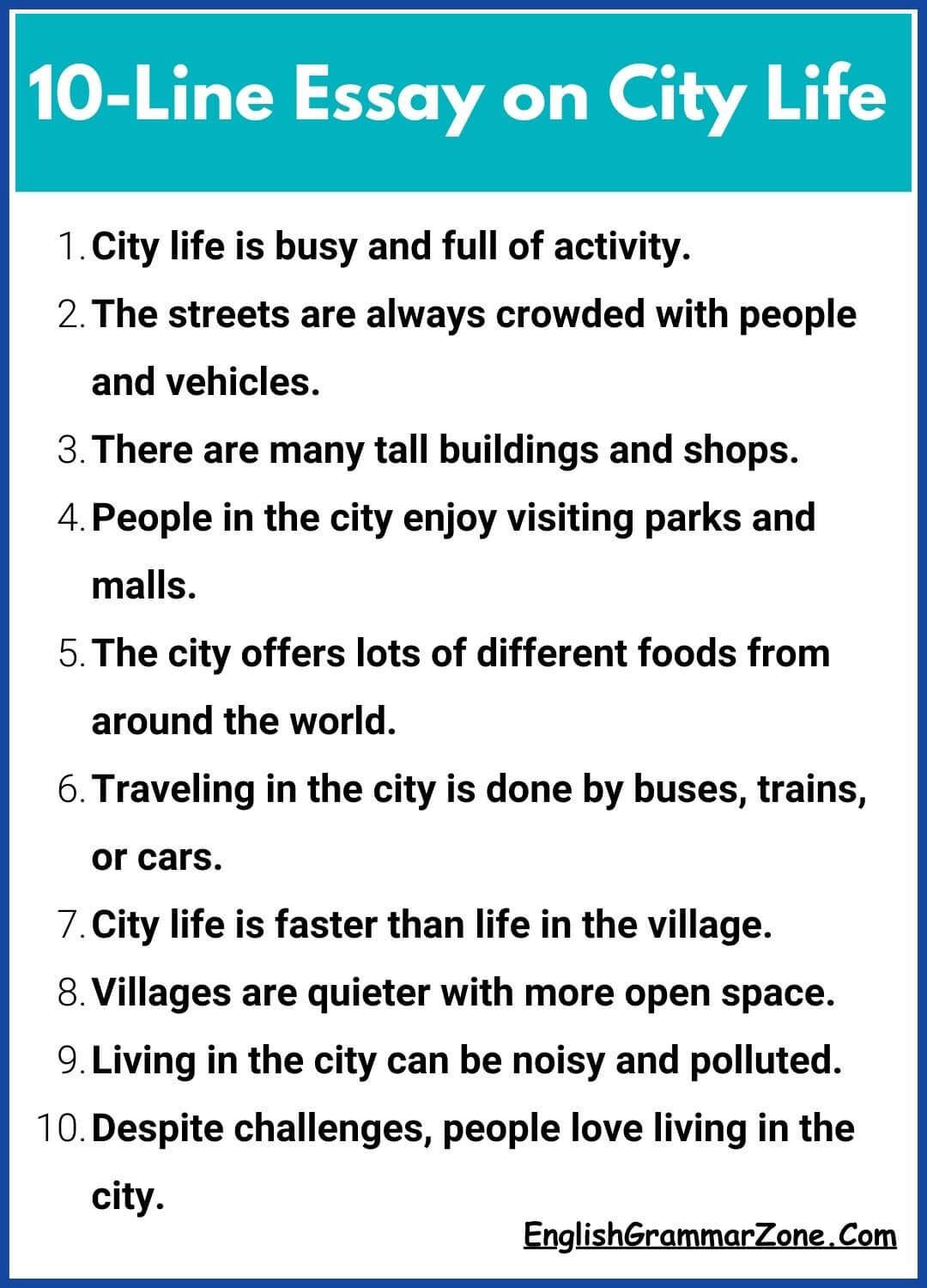 Write An Essay On City Life