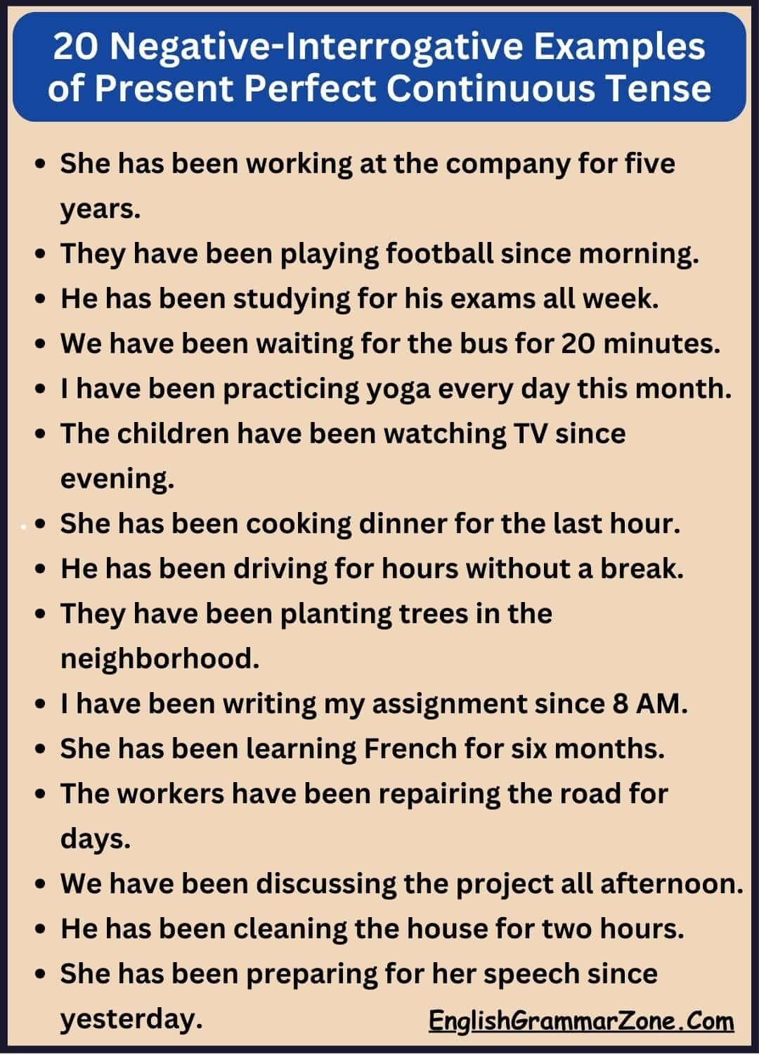 Examples Of Present Perfect Continuous Tense