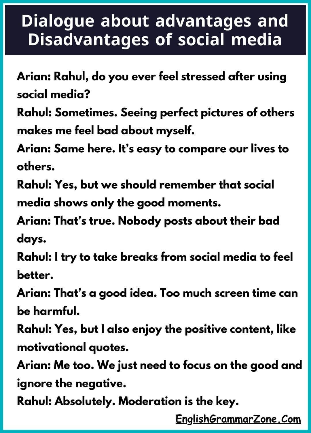 Dialogue About Advantages And Disadvantages Of Social Media