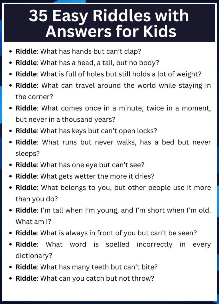 35 Easy Riddles With Answers For Kids To Keep Them Guessing