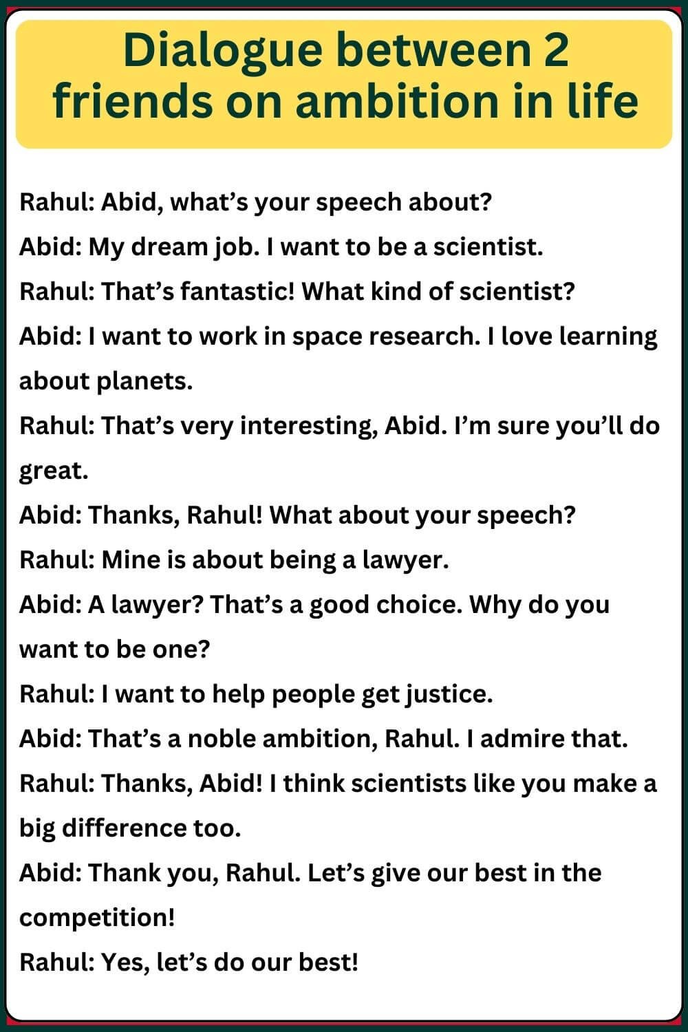 Dialogue Between 2 Friends On Ambition In Life