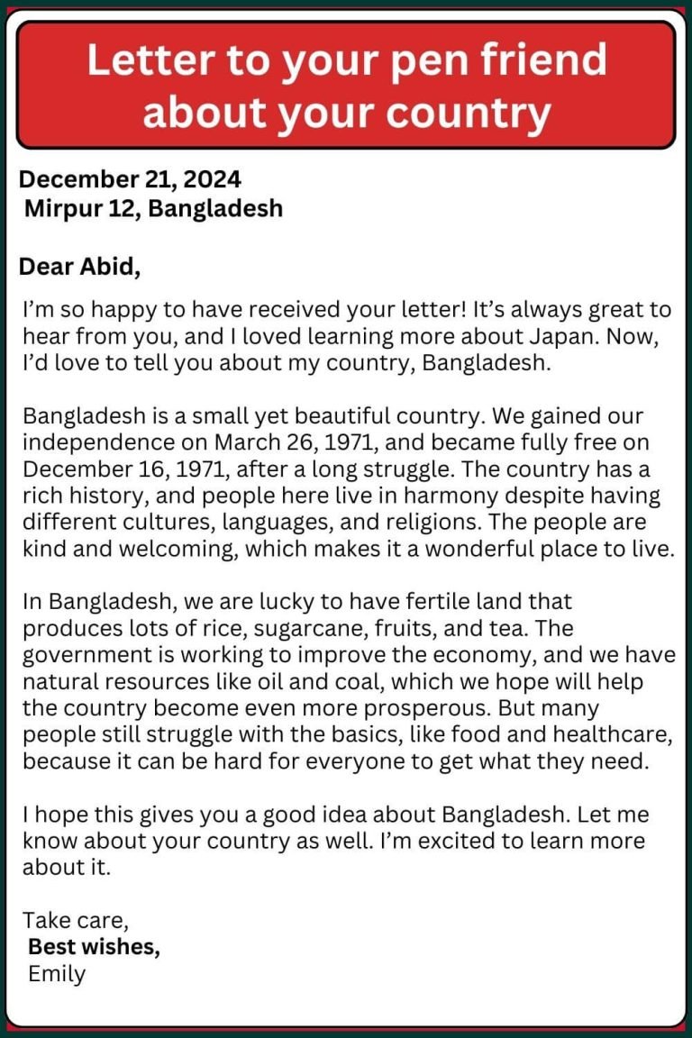 Write A Letter To Your Pen Friend About Your Country