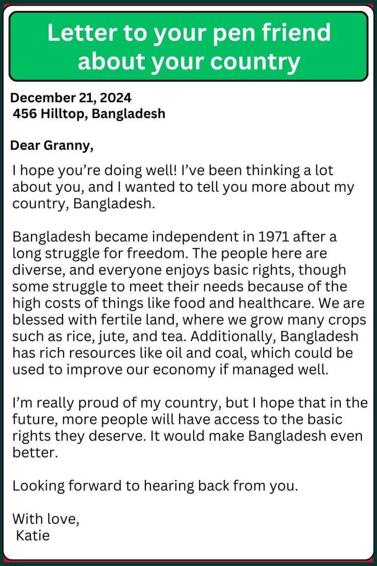 Write A Letter To Your Pen Friend About Your Country