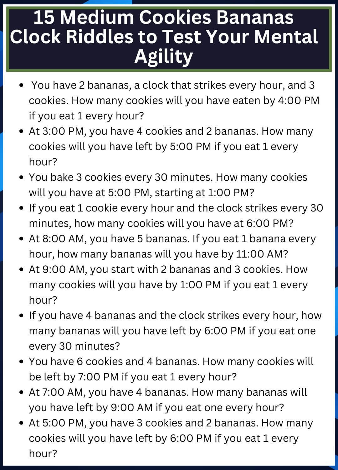 52 Cookies Bananas Clock Riddle That Will Truly Test You Mind