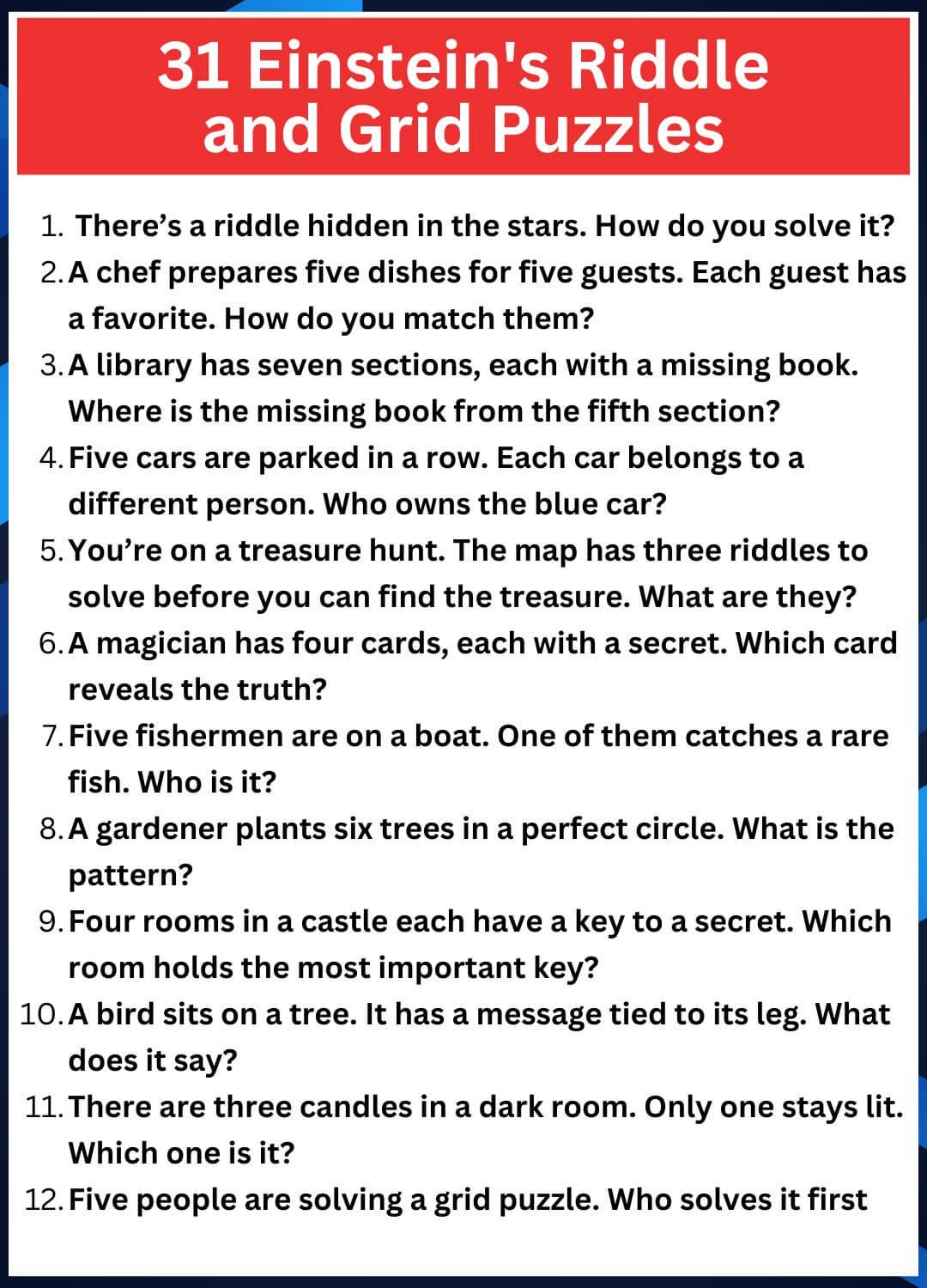 31 Einsteins Riddle And Grid Puzzles To Puzzle Your Brain
