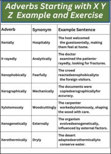 Adverbs Starting With X Y Z Example And Exercise
