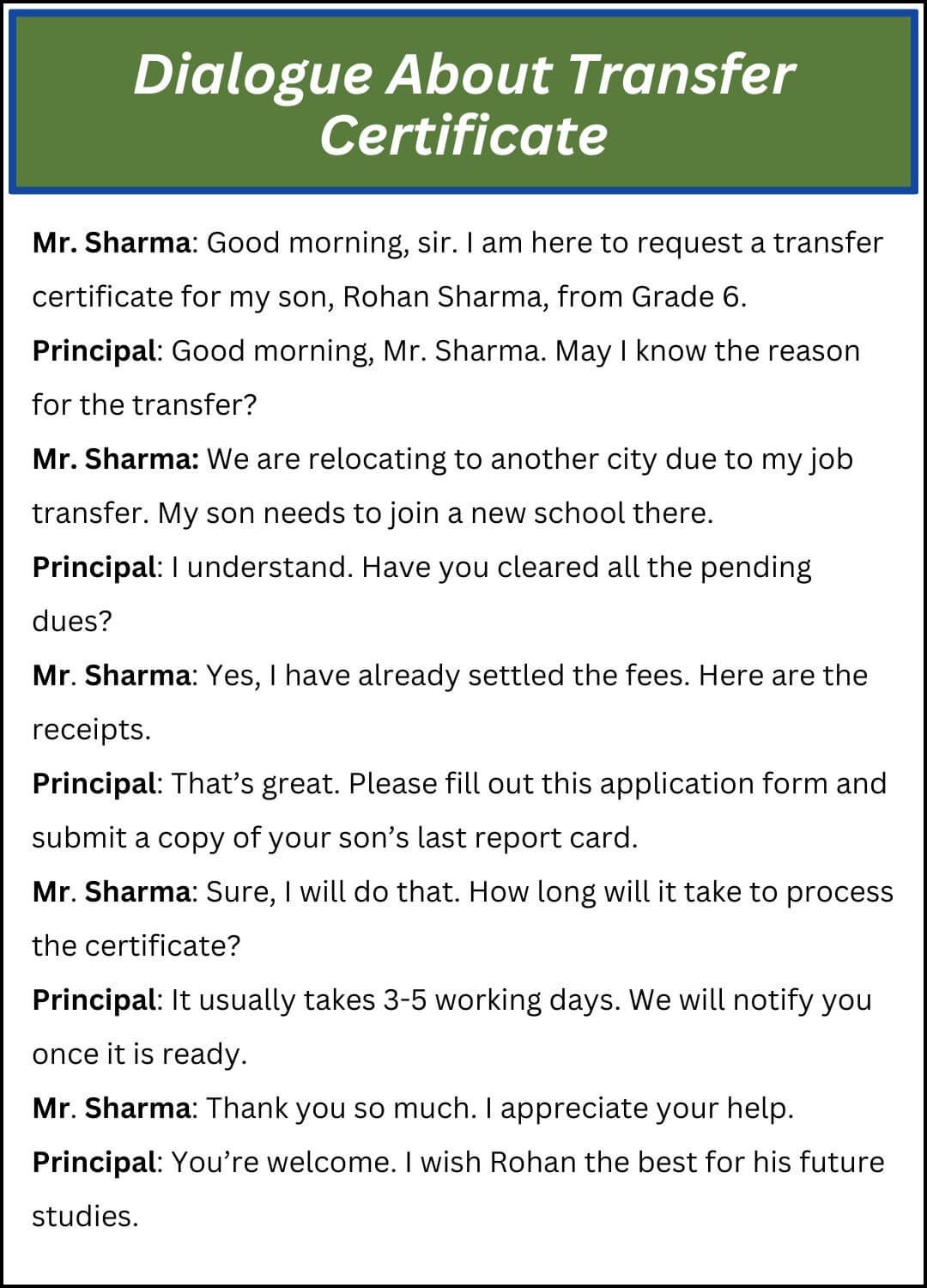 Dialogue About Transfer Certificate