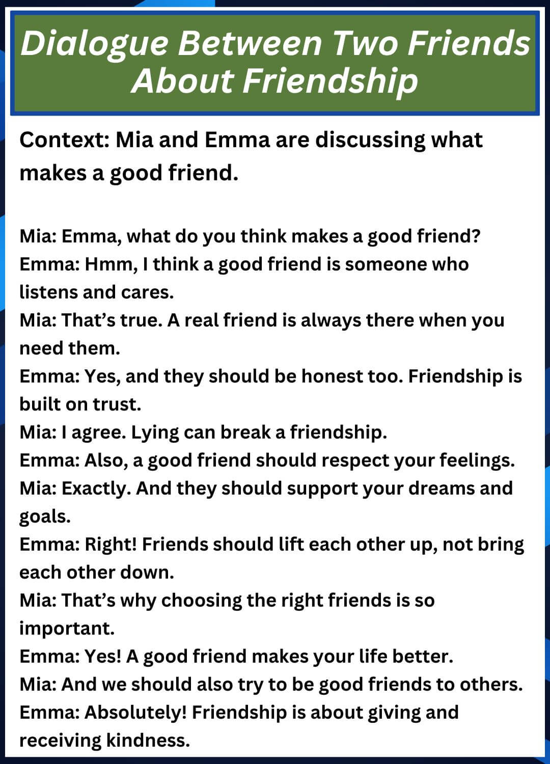 Dialogue Between Two Friends About Friendship