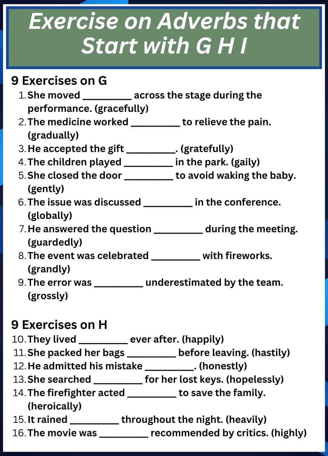 Adverbs Starting With G H I Example And Exercise