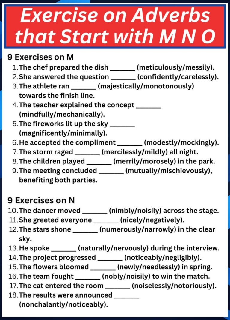 Adverbs Starting With M N O Example And Exercise
