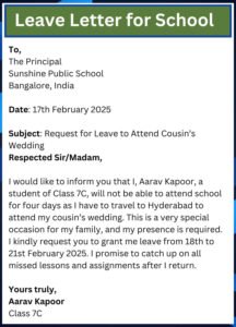 Leave Letter For School (Sample)