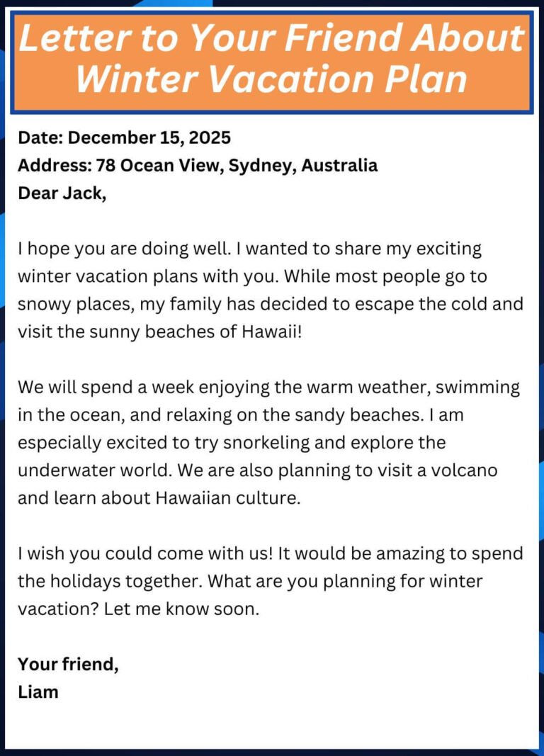 Write A Letter To Your Friend About Winter Vacation Plan
