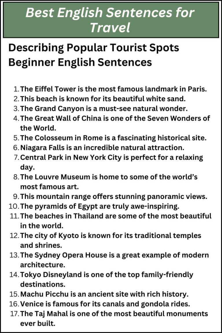 Best English Sentences For Travel Talking About Travel Destinations