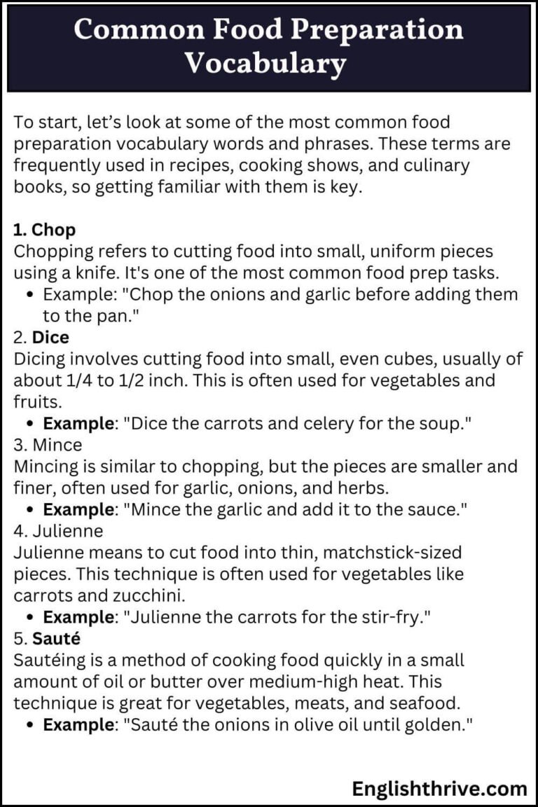 77 Essential Food Preparation Vocabulary Terms Every Cook Needs