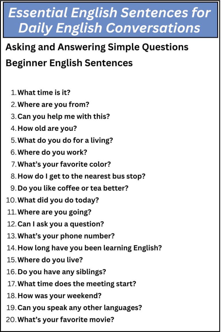Essential English Sentences For Daily English Conversations