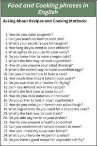 English Talking About Food And Cooking Phrases In English