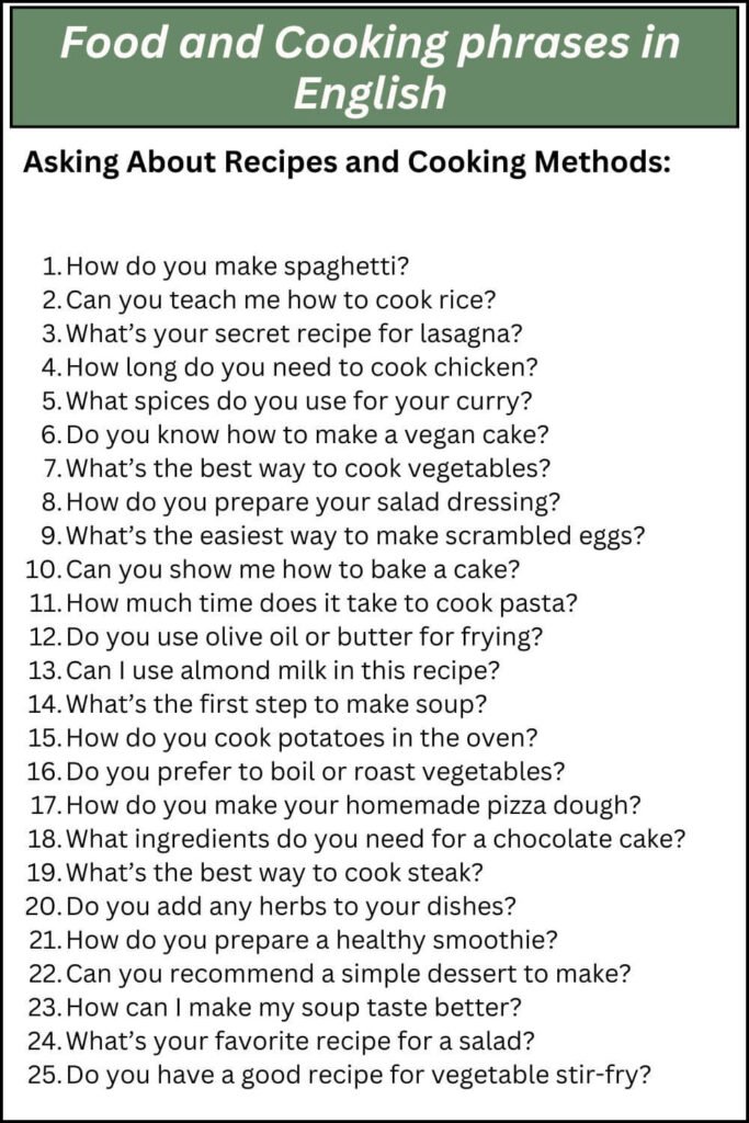 English Talking About Food And Cooking Phrases In English
