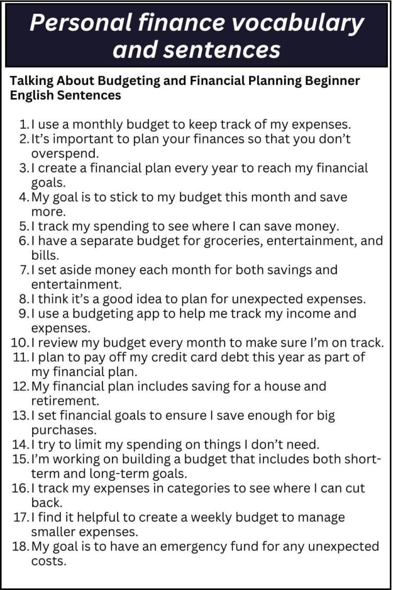Talking About Personal Finance Vocabulary And Sentences
