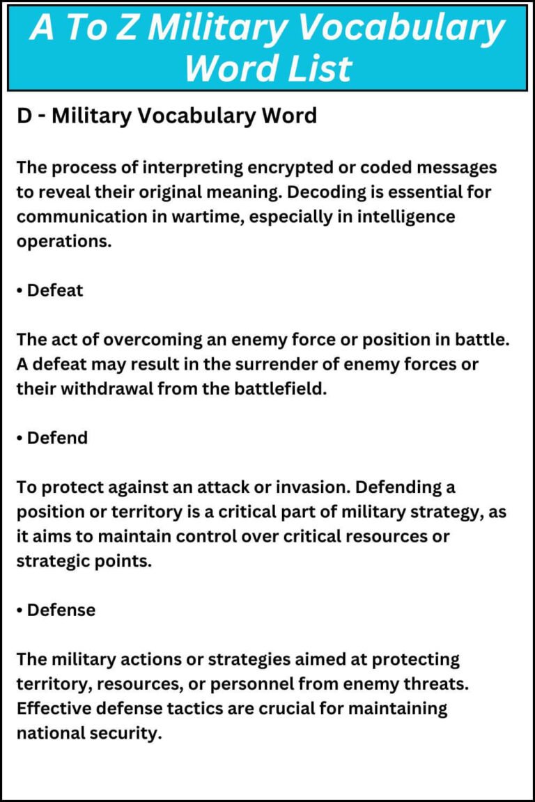 A To Z Military Vocabulary Word List