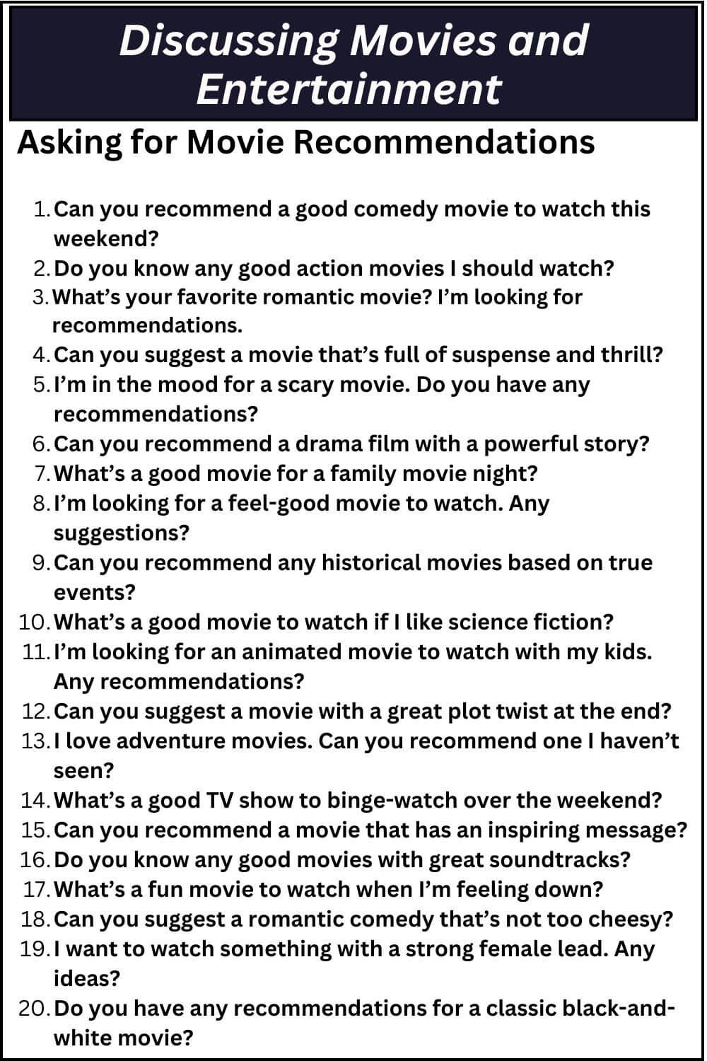 Discussing Movies And Entertainment For Talking About English Sentences