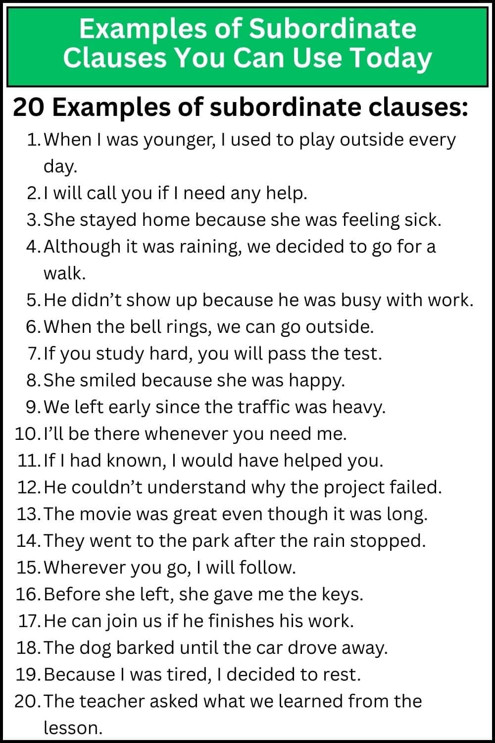 Examples Of Subordinate Clauses You Can Use Today