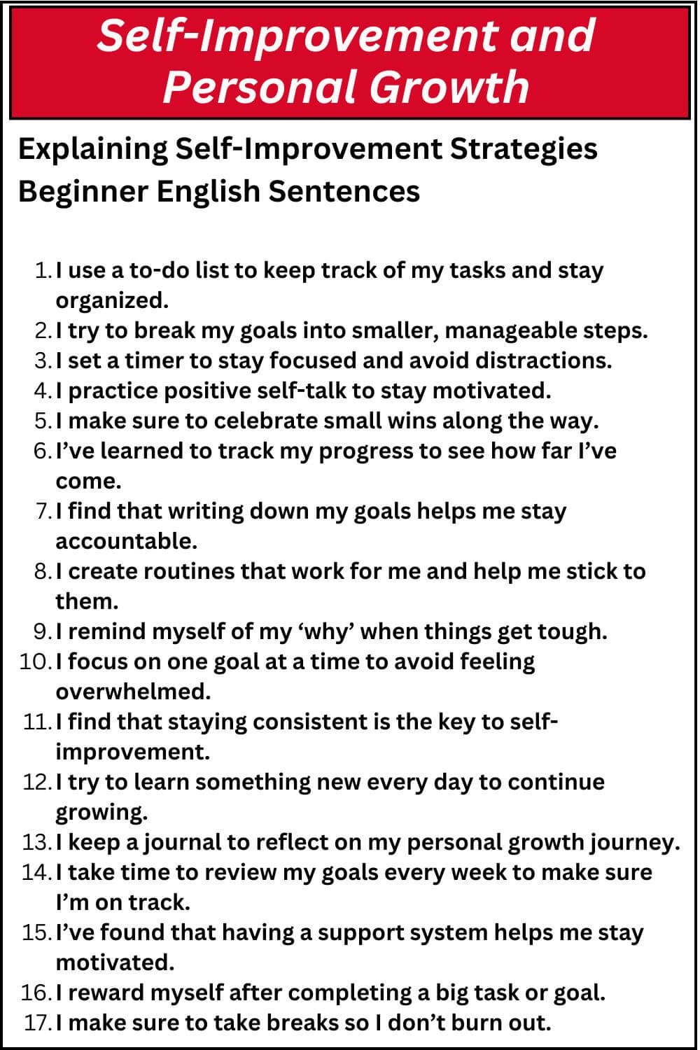 Self-Improvement And Personal Growth English Sentences