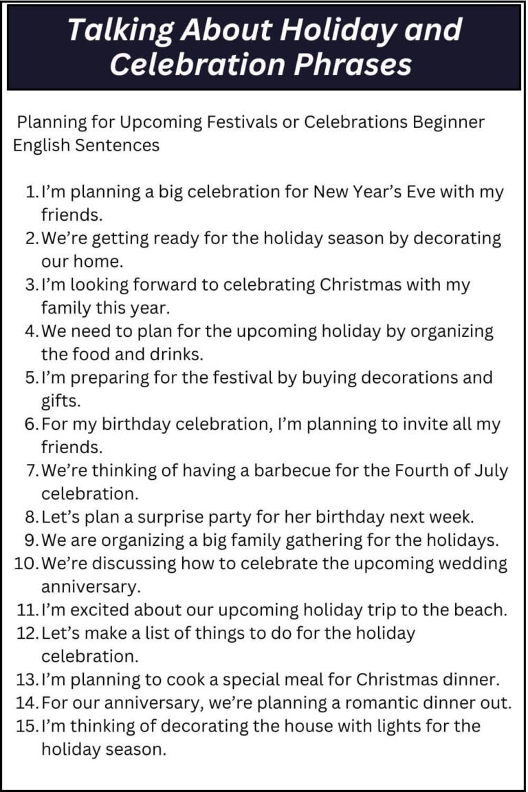 Talking About Holiday And Celebration Phrases In English Sentences