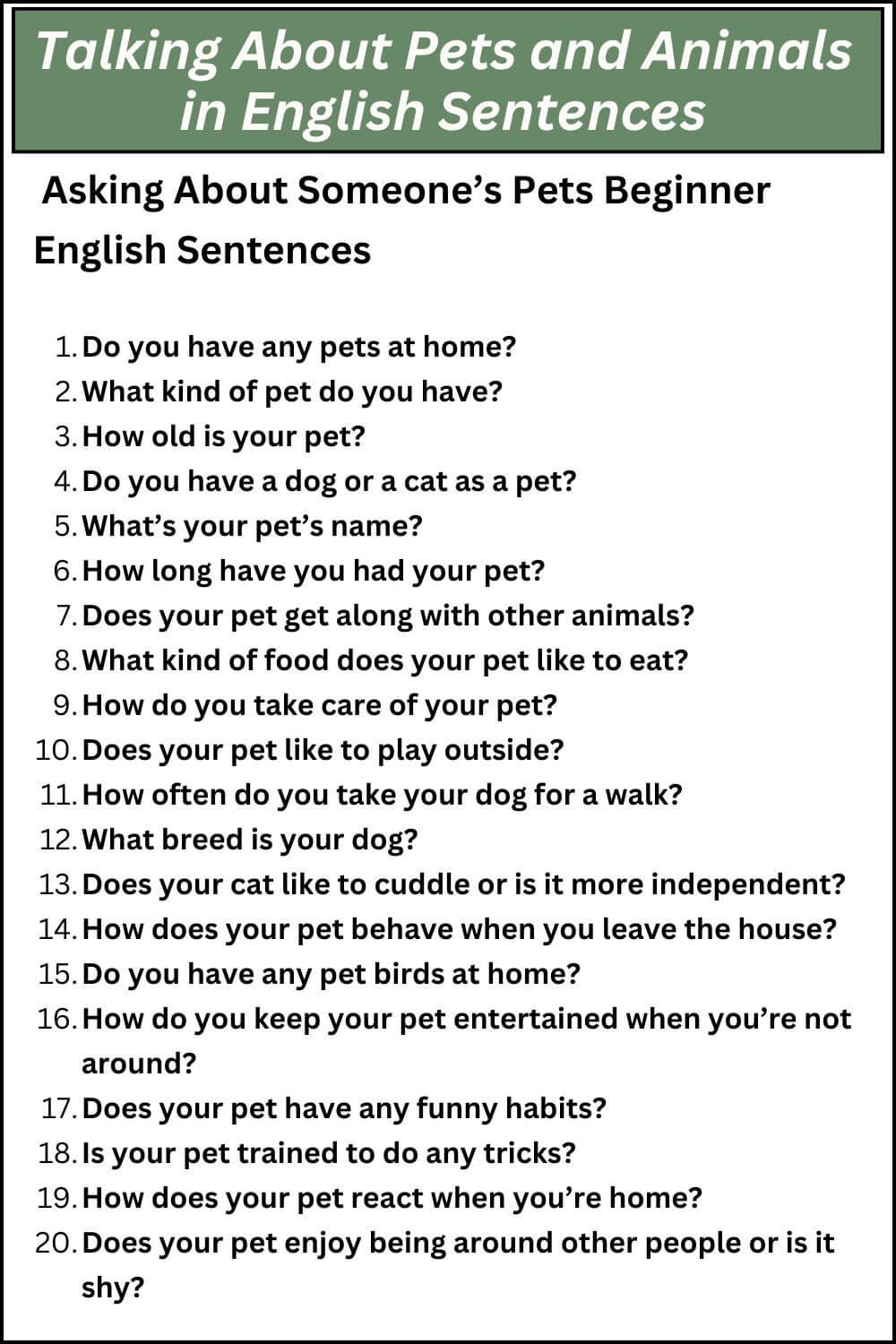 Talking About Talking About Pets And Animals In English Sentences