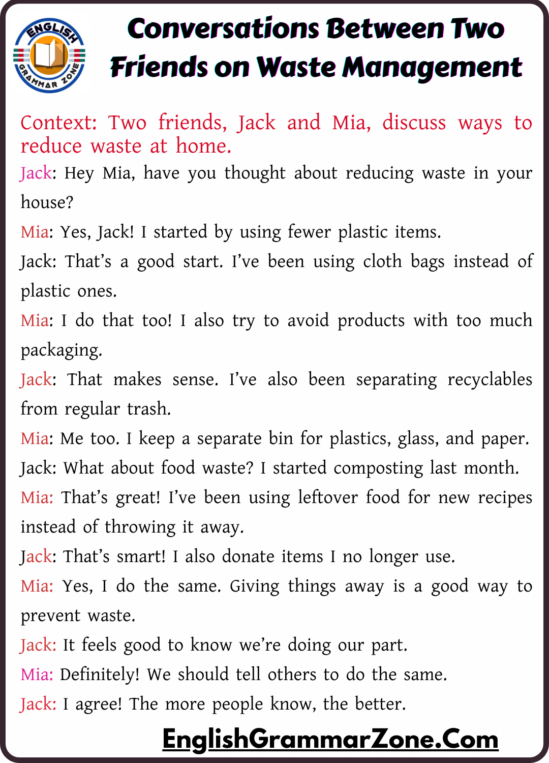 Conversations Between Two Friends On Waste Management